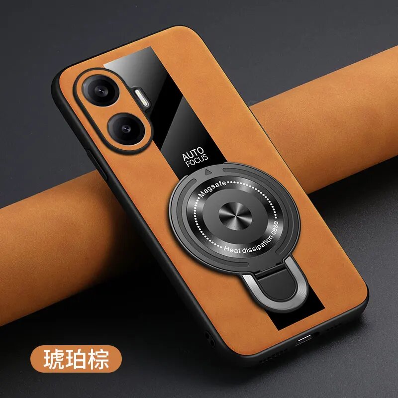 Чехол на Xiaomi Poco F7, оранжевый, с кольцом MagSafe