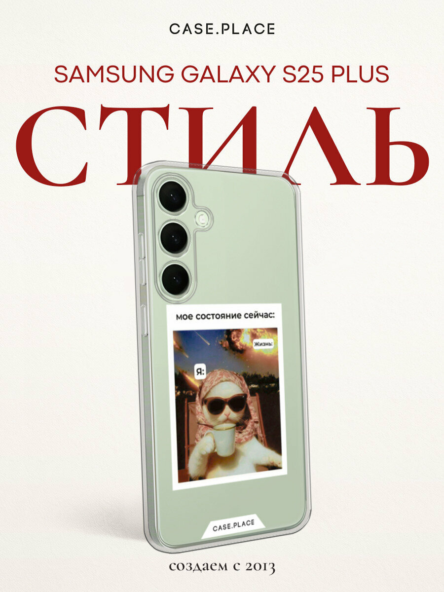 Чехол на Samsung Galaxy S25 Plus / Самсунг S25 Плюс с принтом "Моё состояние", прозрачный