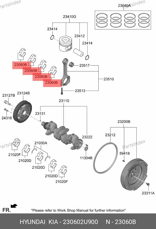 Комплект подшипников скольжения шатуна (8шт.), HYUNDAI/KIA/MOBIS 230602U900