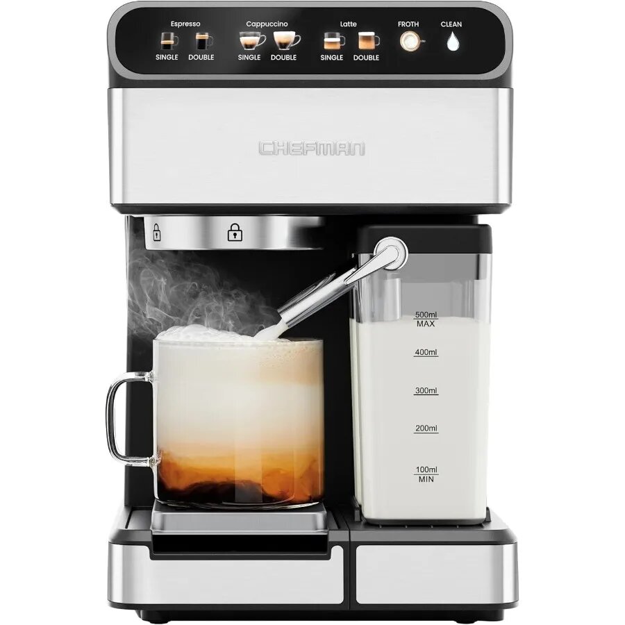 Кофемашина для приготовления эспрессо Chefman CafeMaster Pro для дома: готовит одинарные или двойные порции с встроенным пендельником для капучино Lat