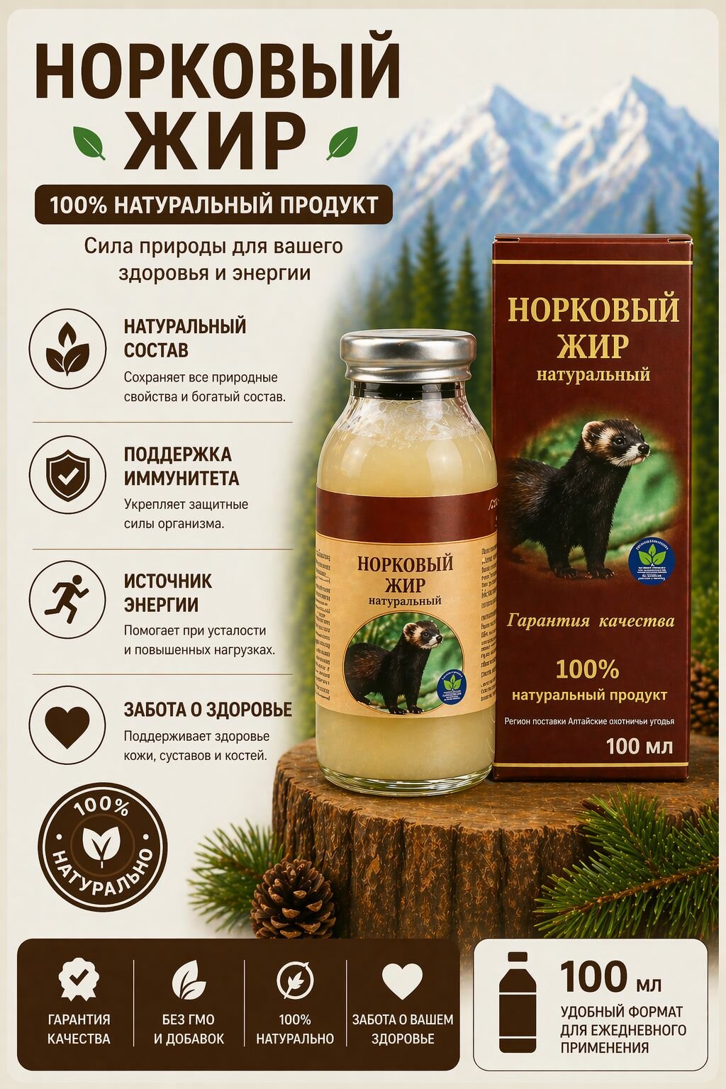 Норковый жир натуральный, 100 мл. Белов А. В.