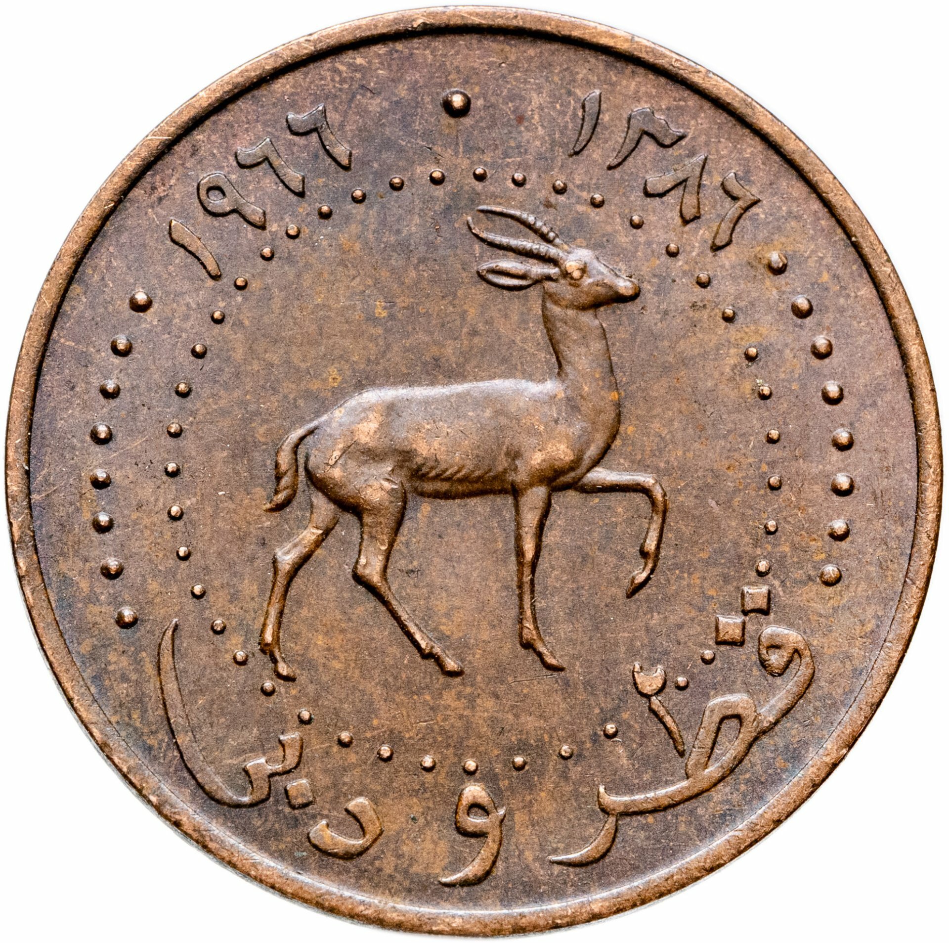 Катар и Дубай 5 дирхамов dirhams 1966, Бронза, в сохранности AU