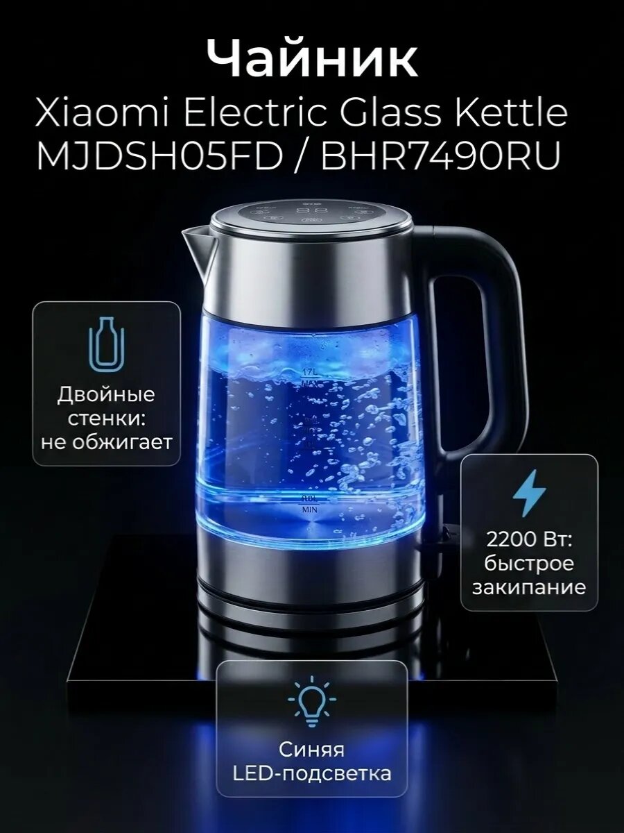Чайник Xiaomi Electric Glass Kettle RU Grey EU, MJDSH05FD, BHR7490RU