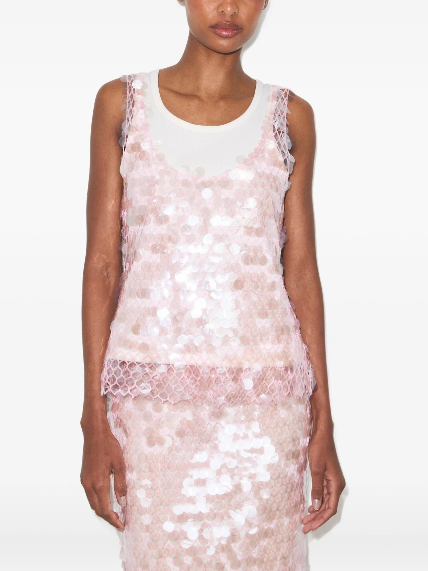 Топ Tory Burch Sequin mesh top, размер L, розовый — фото 1