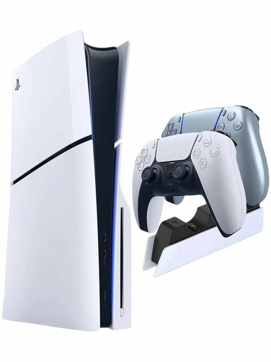 Sony PlayStation 5 Slim с дисководом + Второй геймпад серебристый и зарядная станция