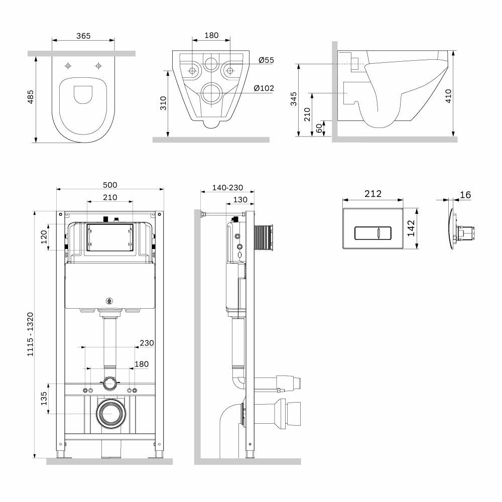 Инсталляция с унитазом подвесной торнадо AM.PM Spirit V2.0 кнопка Pro M никель