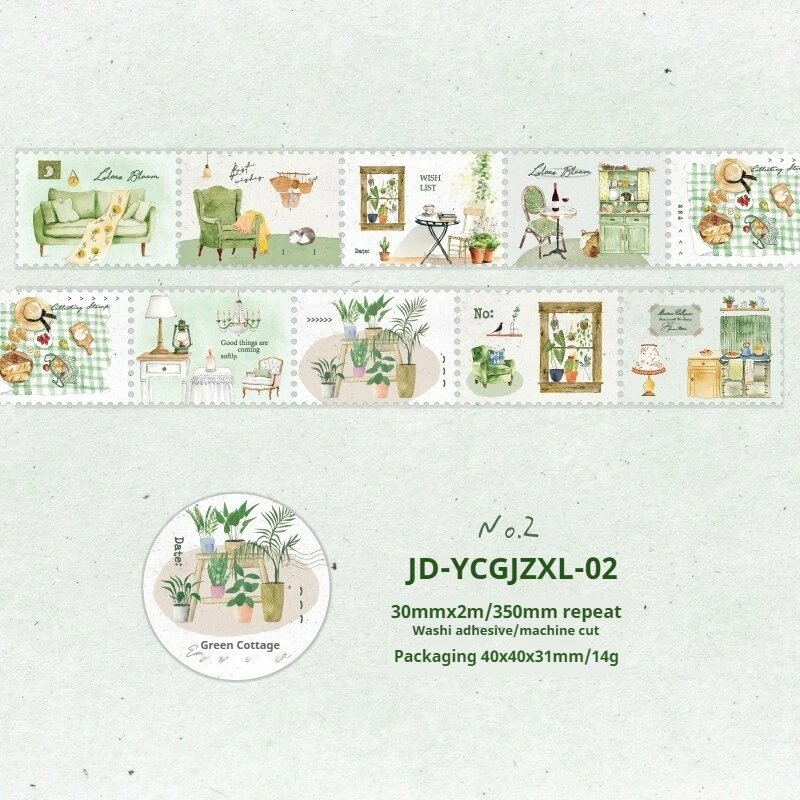 Винтажная клейкая лента Васи 30мм*200см с весенними мотивами JD-YCGJZXL-02