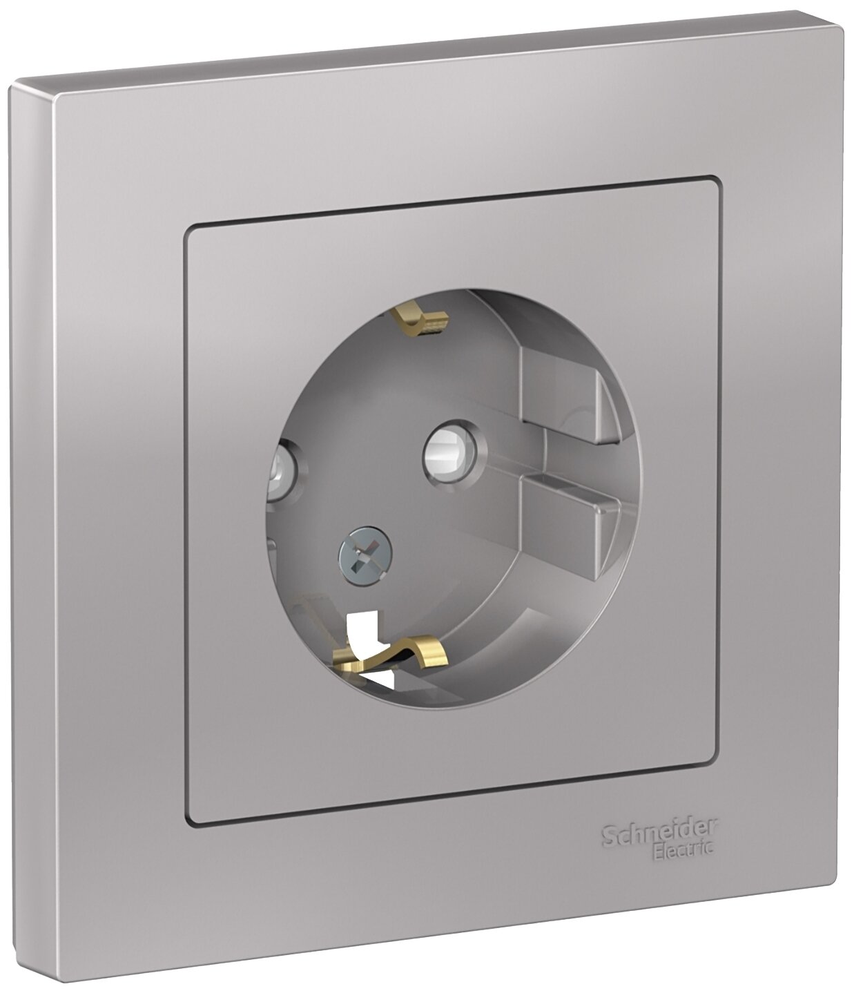 Розетка 1-м СП AtlasDesign 16А IP20 с заземл. защ. шторки в сборе алюм. SchE ATN000344