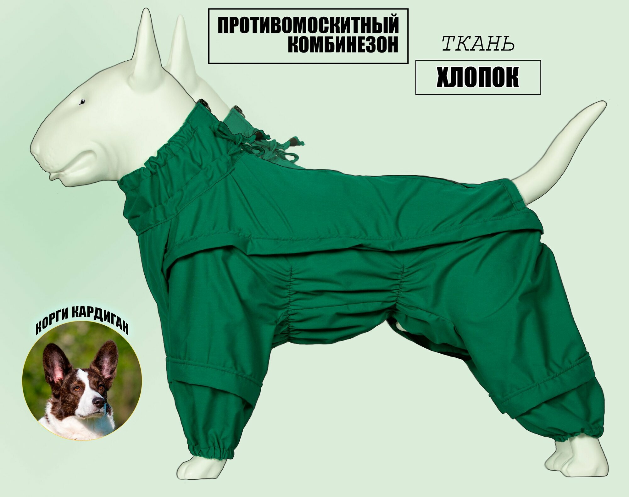 Комбинезон от клещей для вельш-корги кардигана кобеля, цвет зеленый