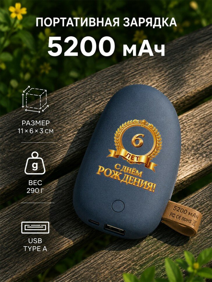 Портативная зарядка "С днём рождения! 6 лет"