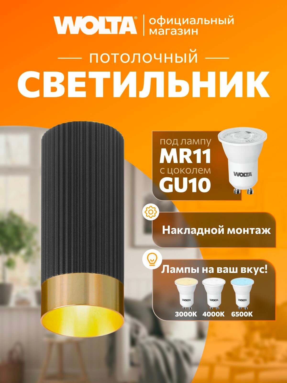 Накладной светильник Shell под лампу MR11 с цоколем GU10 Черный с золотом