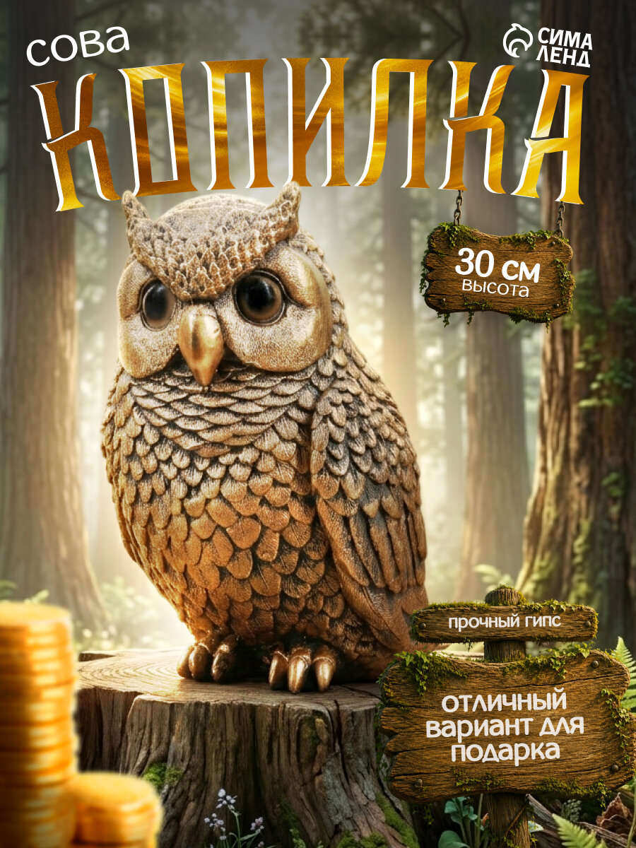 Копилка Хорошие сувениры «Сова», гипс, коричневая, 25 см x 20 см x 30 см