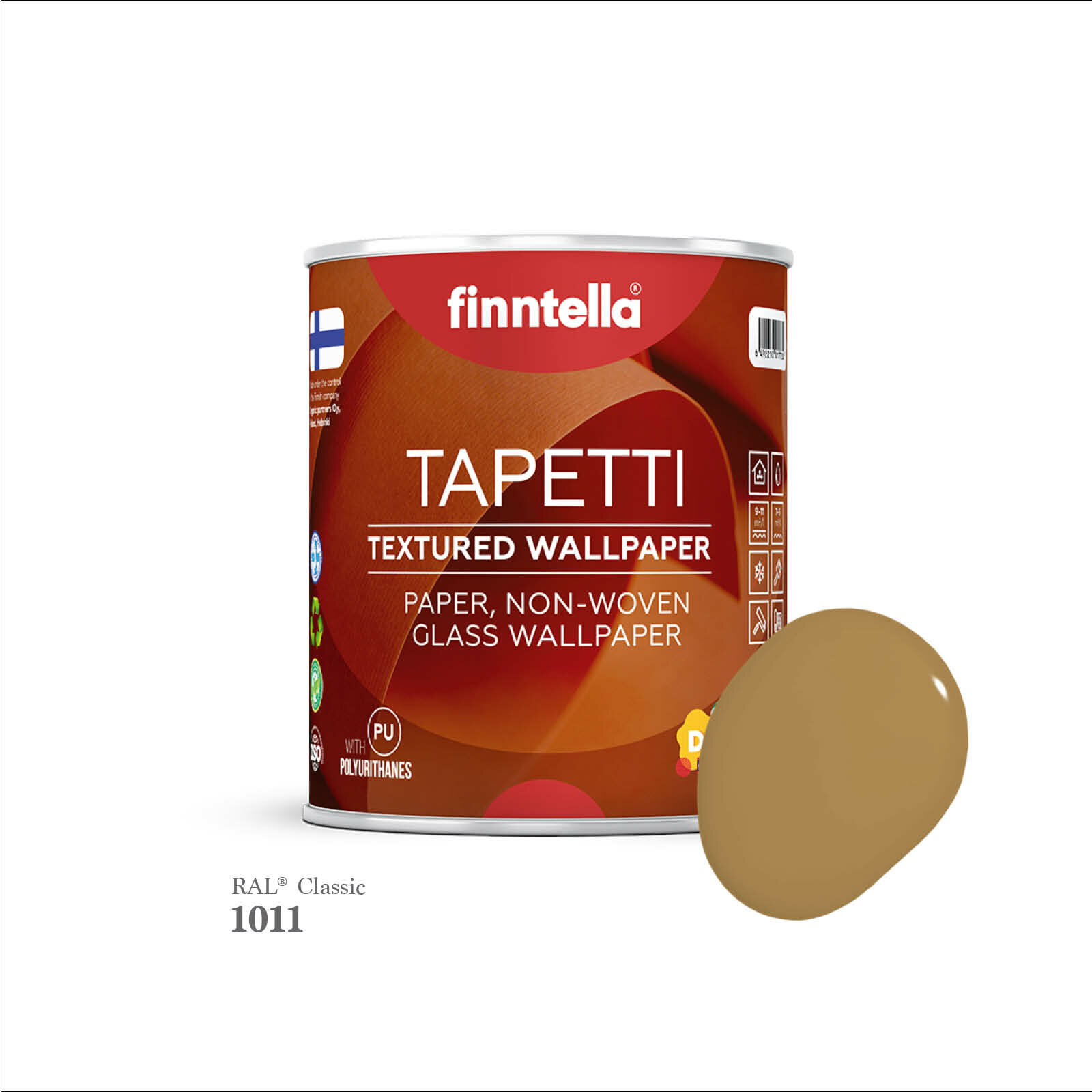 Шелковисто-матовая краска для обоев под окраску TAPETTI SILKKI Matta FINNTELLA, Цвет RAL 1011 Коричнево-бежевый (Brown beige), 0,9л