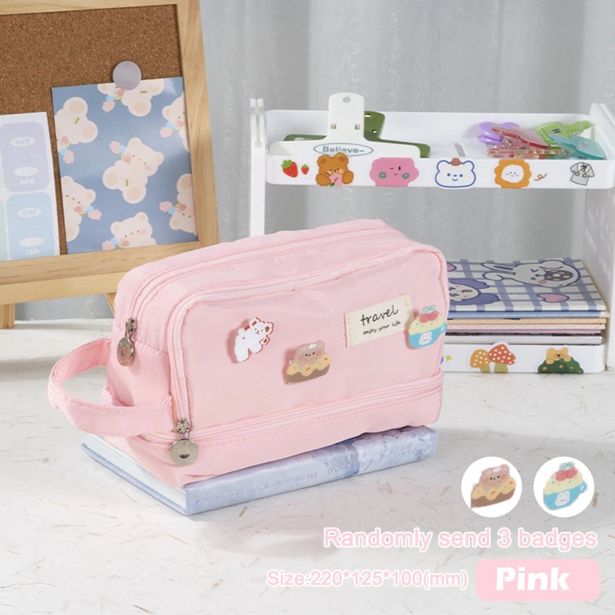 Kawaii трехслойный пенал H319 Розовый, Pink