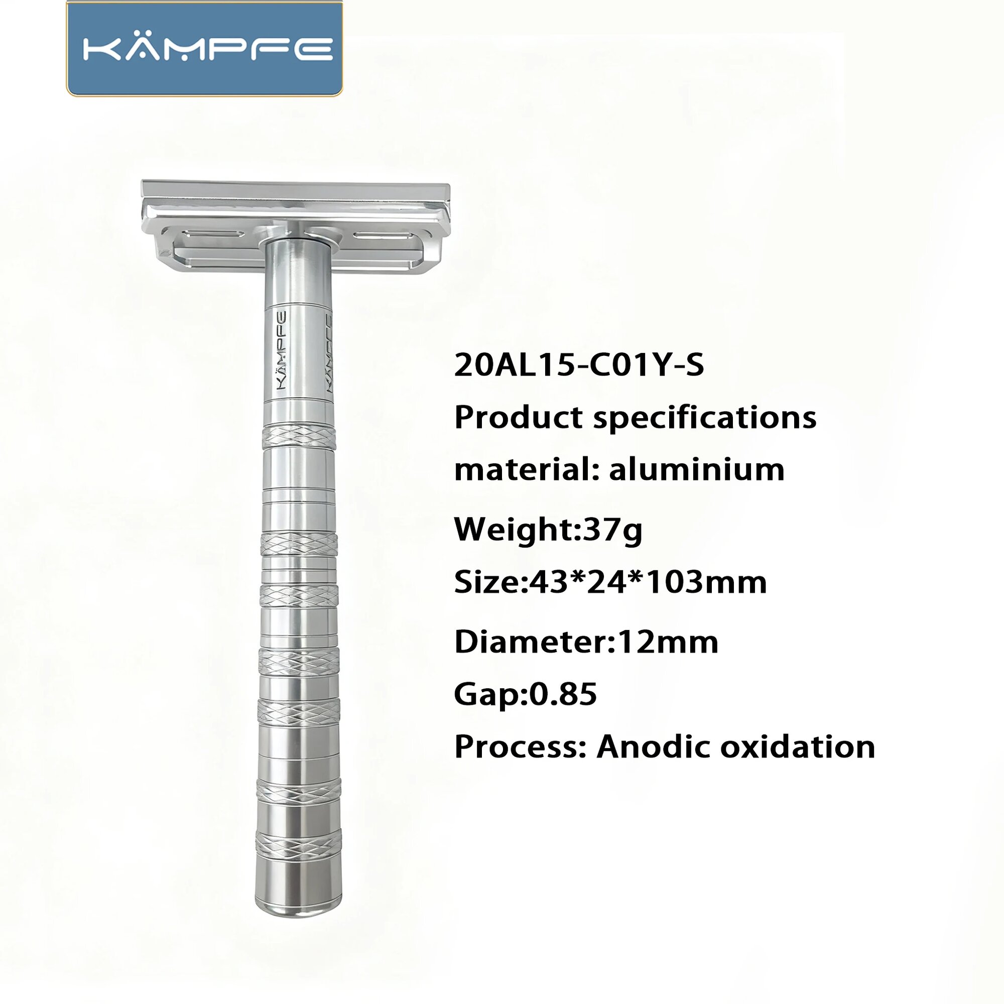 Бритва KAMPFE из алюминия для влажного бритья 20AL15-C01Y-S