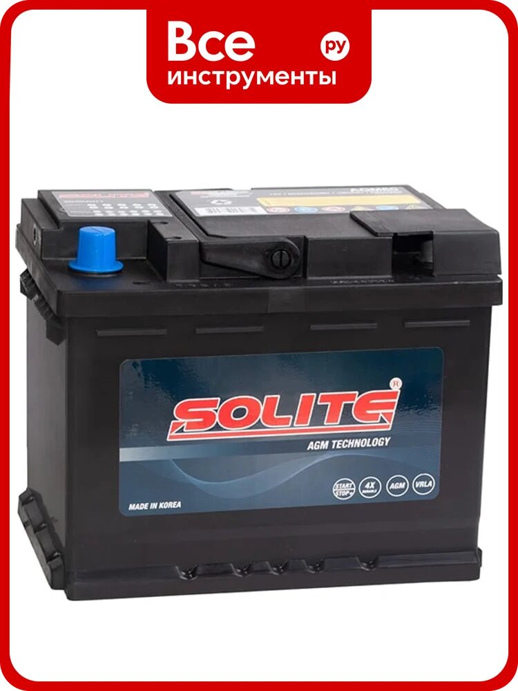 Аккумуляторная батарея 6СТ60 242x174x190, емкость 60 а/ч, ОП Solite AGM60