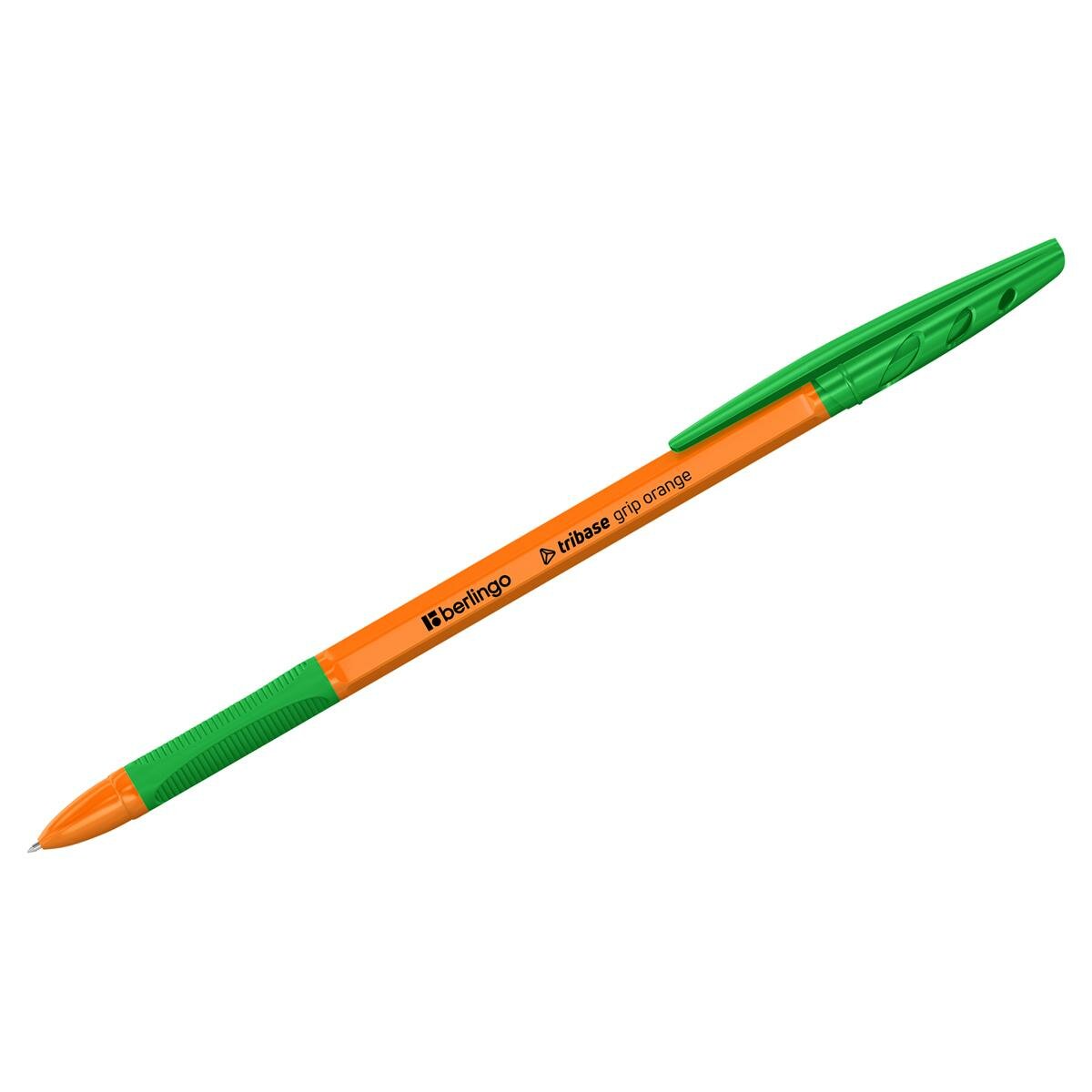 Ручка шариковая Berlingo "Tribase grip orange" с зелёными чернилами, 0,7мм, эргономичный грип
