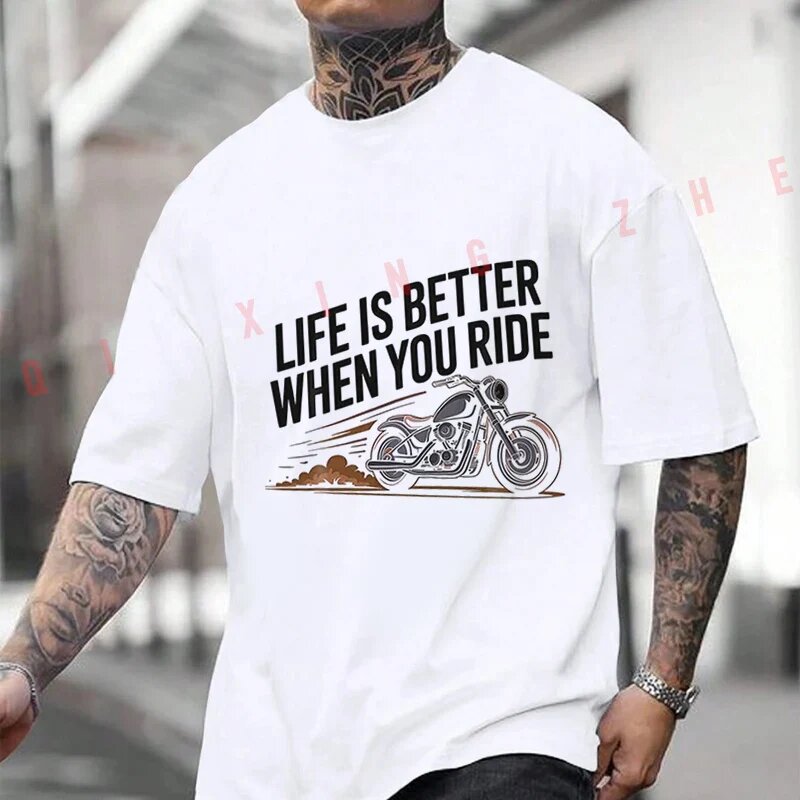 Белая футболка мужская XL "Life is Better When You Ride"