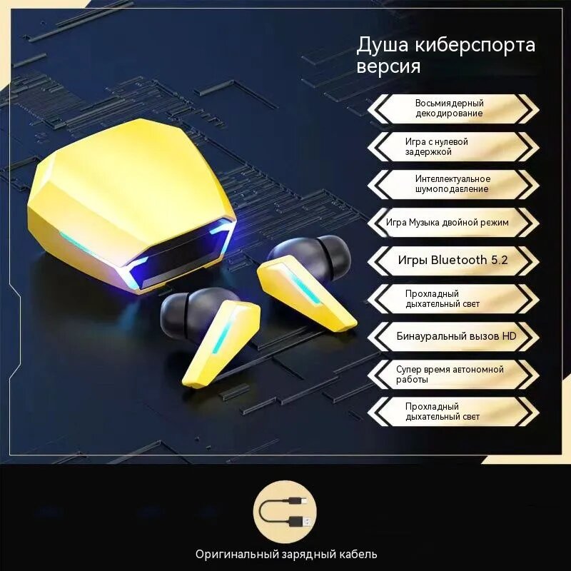 Наушники беспроводные с микрофоном, желтый