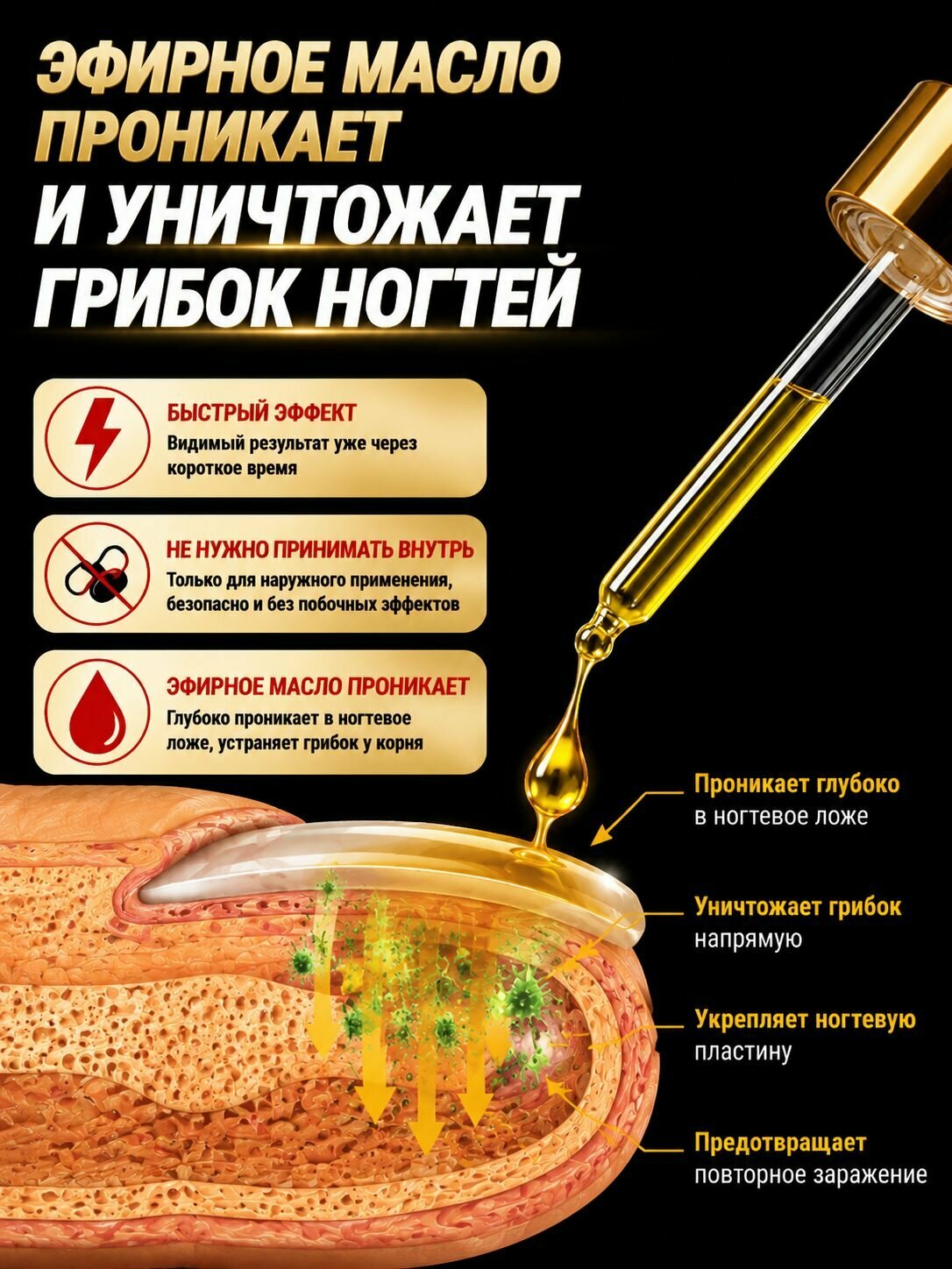 Масло от онихолизиса ногтей, Лечите грибковые инфекции, укрепляйте и восстанавливайте ногти и роговой слой кожи 30 мл