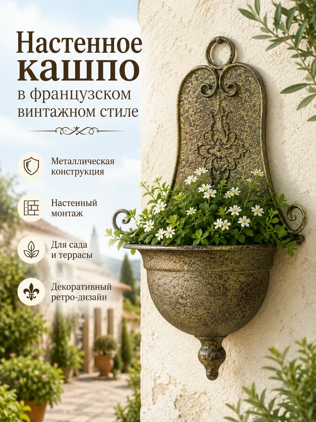 Кашпо 51.5 см, 1 шт, цвет медь