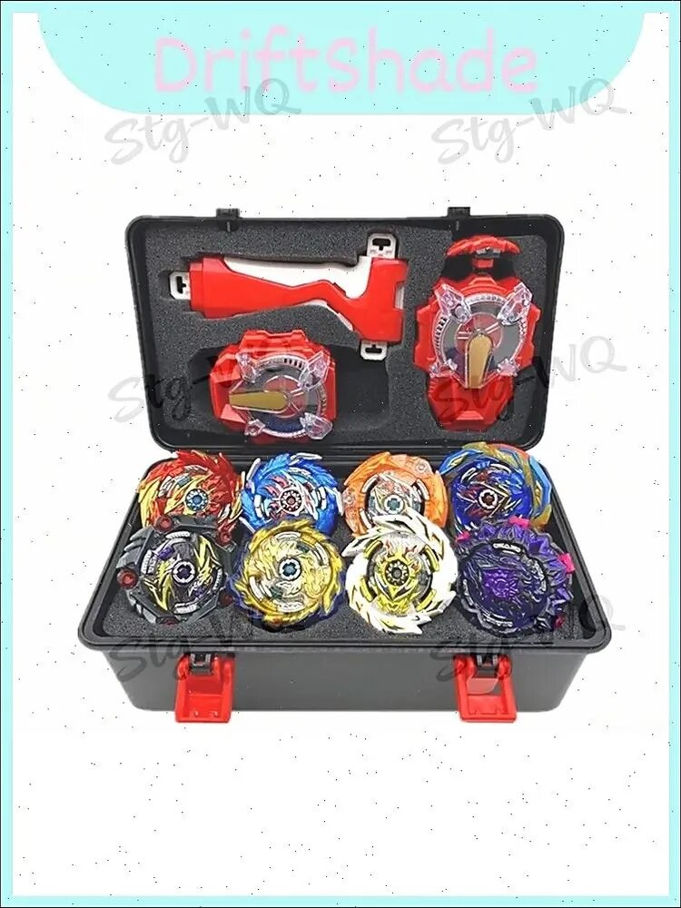 Игрушка super king gyro burst beyblade набор 8 шт, включая sparkling launchers, большая коробка для хранения