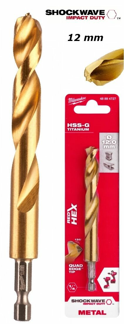 Сверло по металлу MILWAUKEE 48894727 SHOCKWAVE HSS-TiN 12 мм