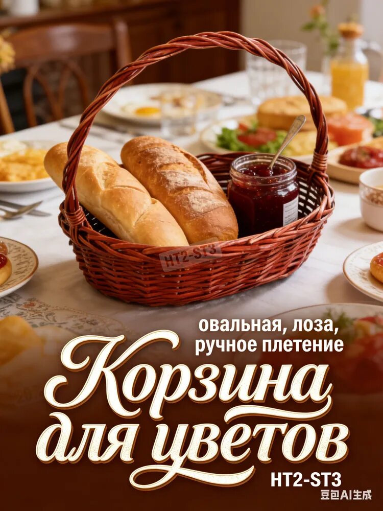 Корзина плетеная пасхальная с ручкой из лозы овальная, овальная, лоза, ручное плетение