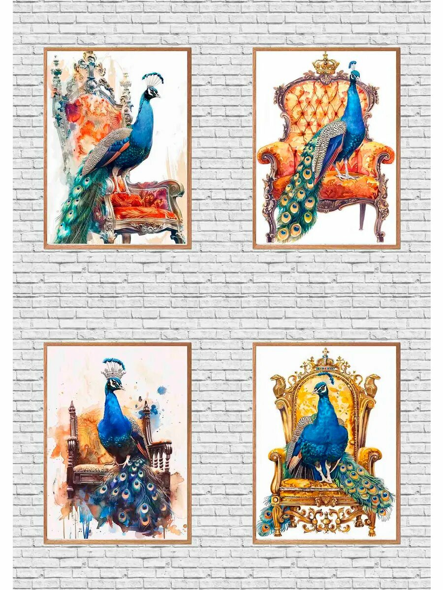 Павлин- птица, король Англии, 4 Плаката, 30x21см