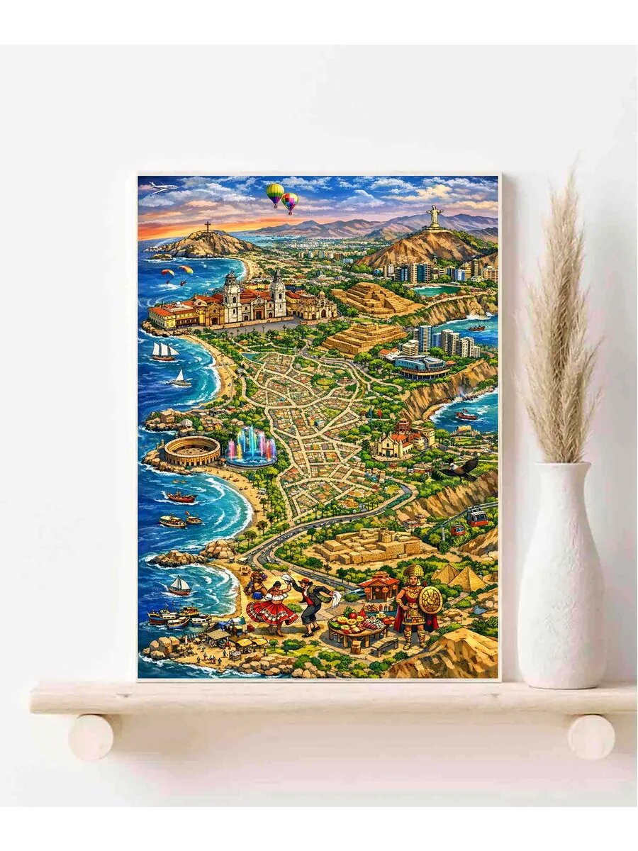 Лима, Перу, Fantasy Map, Карта, Плакат 30x42см