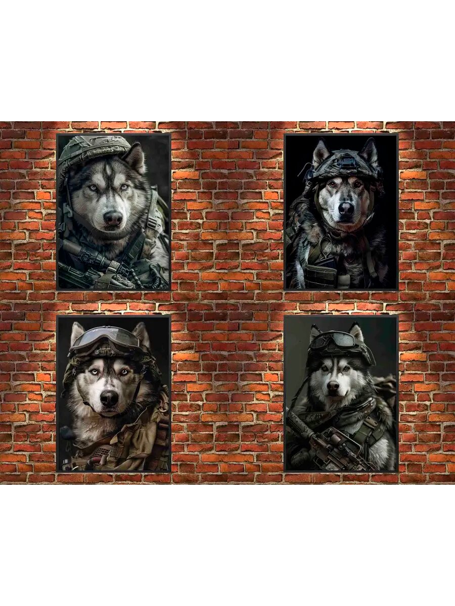 Аляскинский маламут-собака-солдат, 4 Плаката, 30x21см
