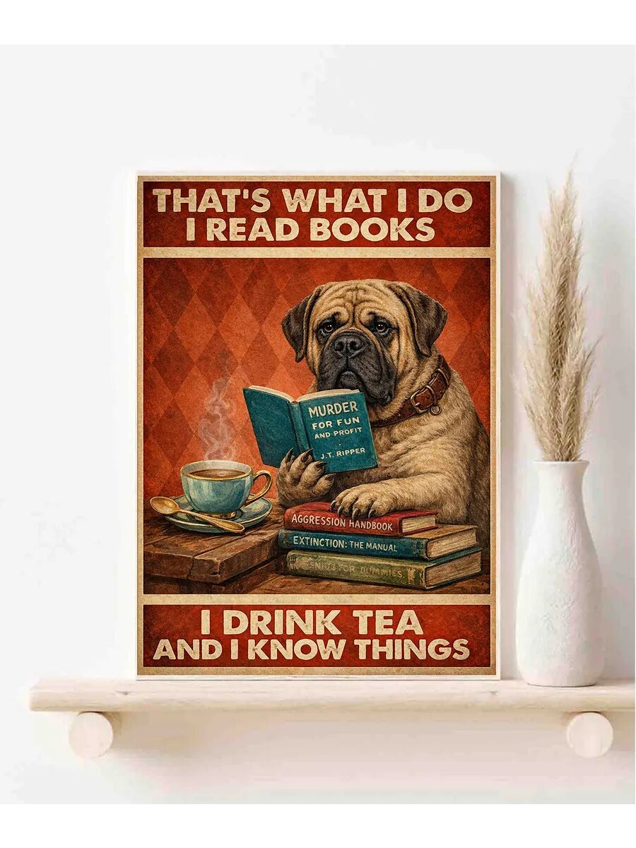 Английский мастиф, I Drink Tea, Плакат 30x42см