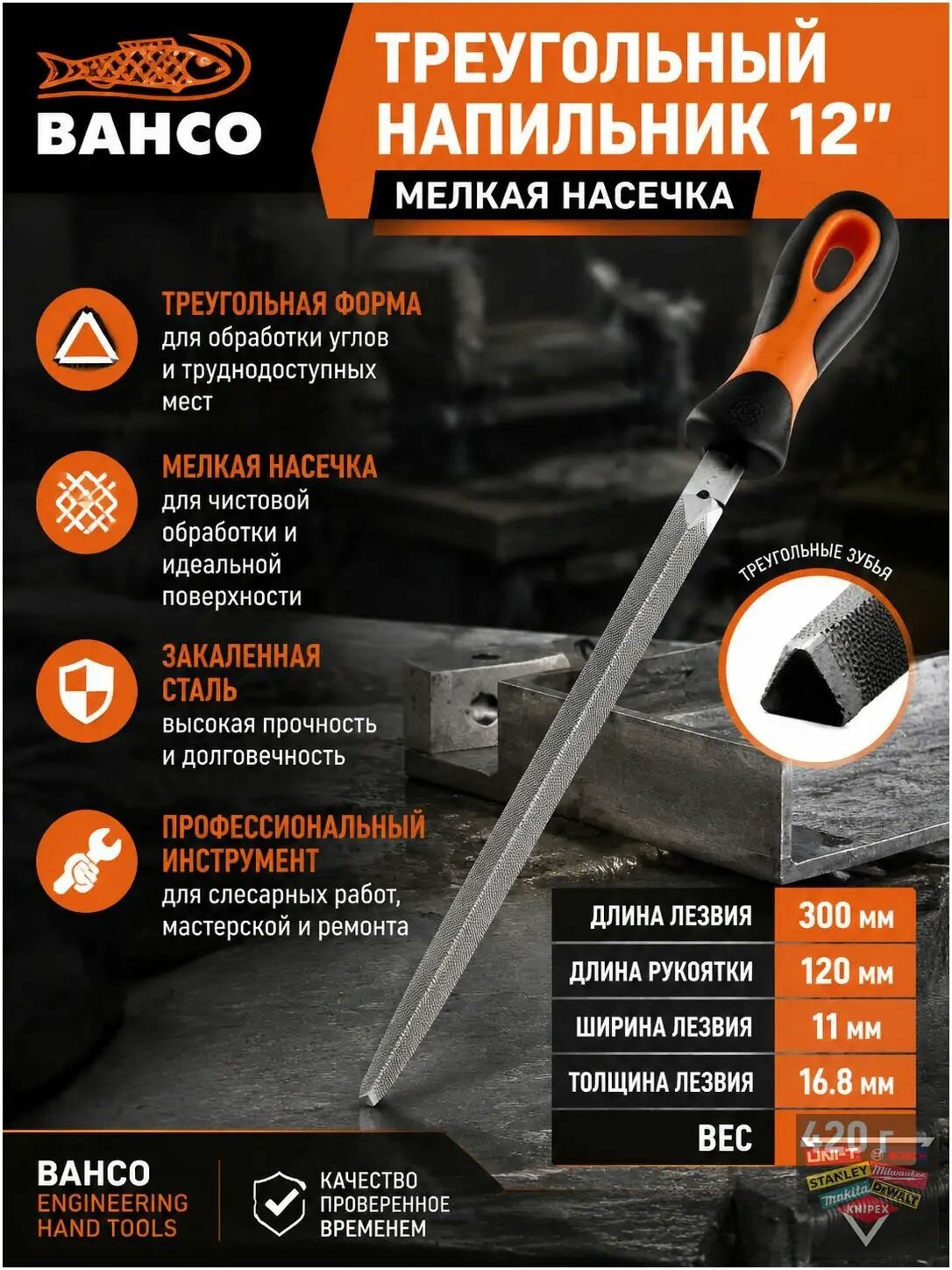 Bahco треугольный напильник 300 мм 12", мелкая насечка, слесарный напильник по металлу, профессиональный ручной инструмент-x