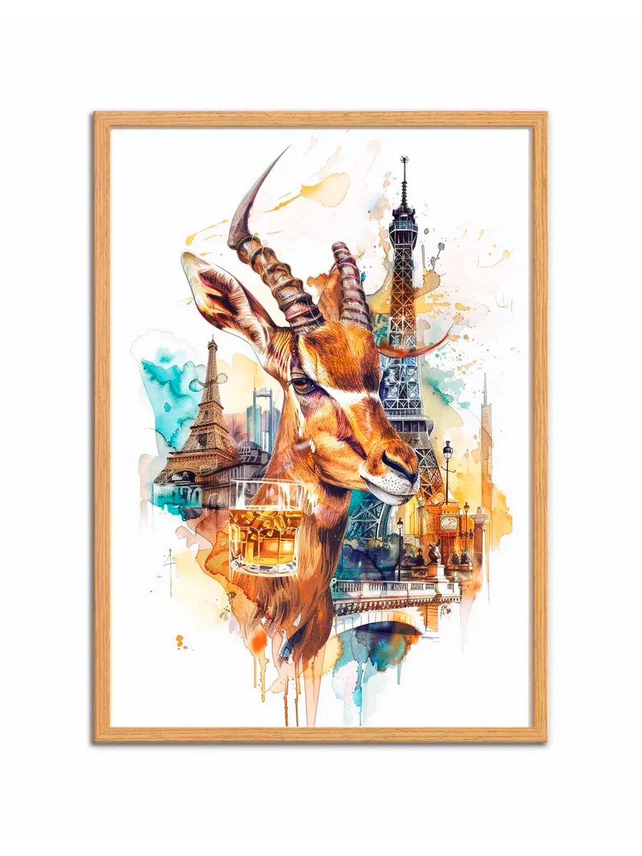 Животное-антилопа пьет Виски 2, Плакат 30x42см