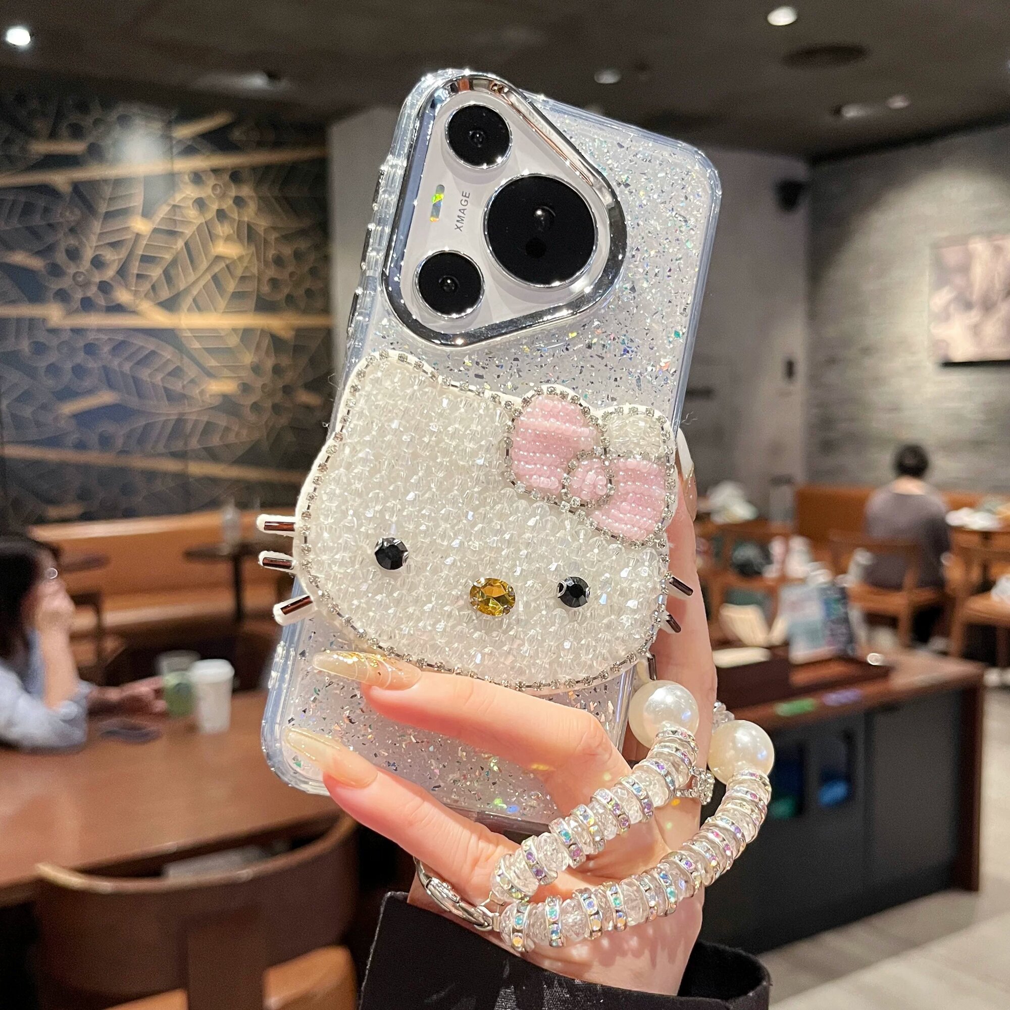 Силиконовый чехол для Huawei P60 с блестящим покрытием Hello Kitty, кристаллы, противоударный, тонкий