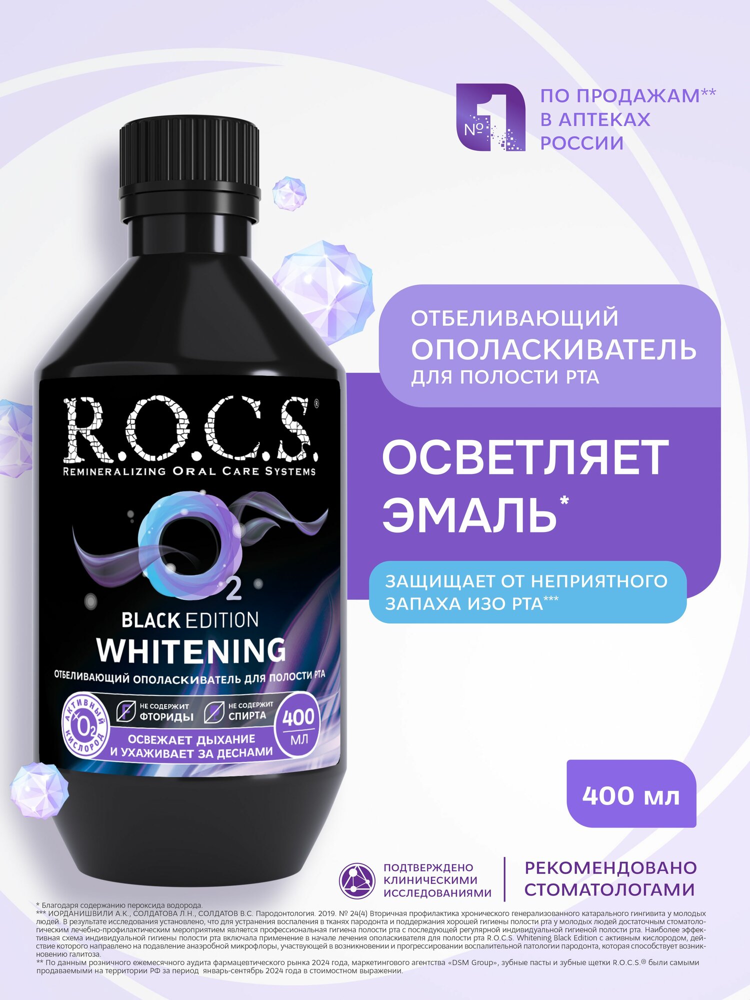 R.O.C.S. Ополаскиватель для полости рта отбеливающий Black Edition 400 мл