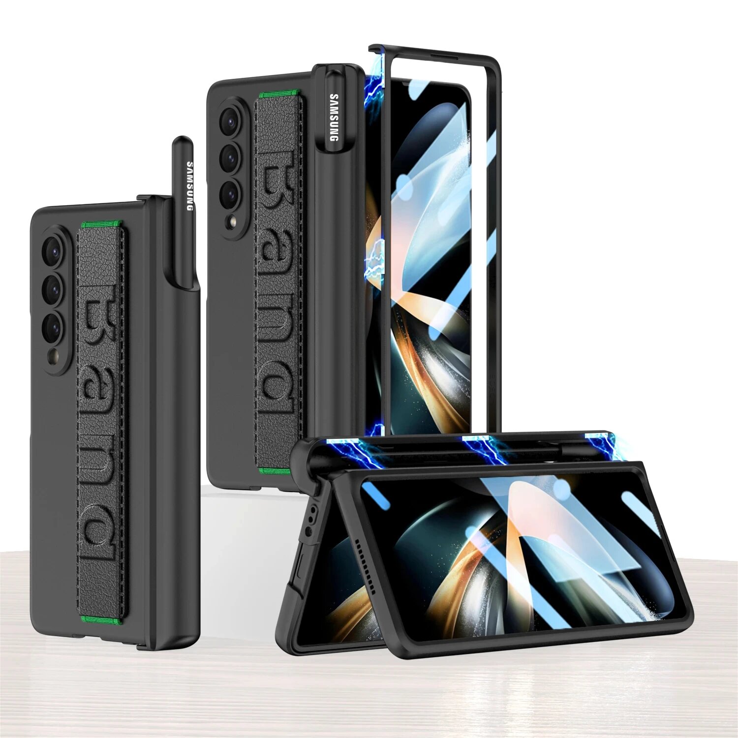 Чехол для Samsung Galaxy Z Fold 7 с ремешком и стилусом, черный