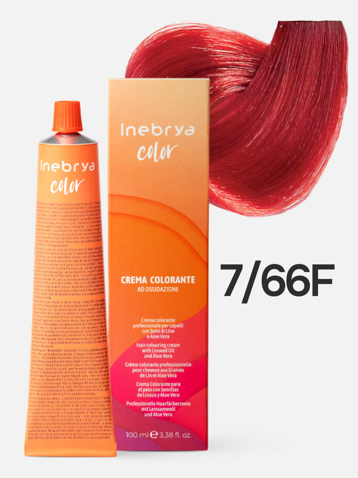 Крем - краска для волос профессиональная Inebrya Color Professional 7/66F Русый Интенсивный красный, 100 мл