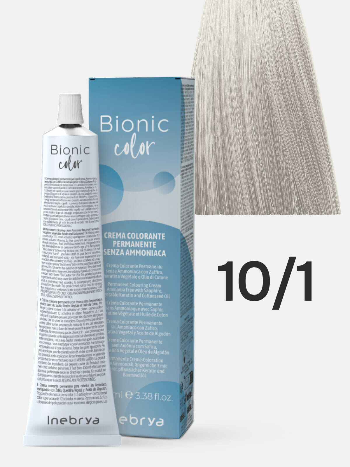 Крем - краска для волос профессиональная без аммиака Inebrya Bionic Color 10/1 Светлый блонд Пепельный, 100 мл