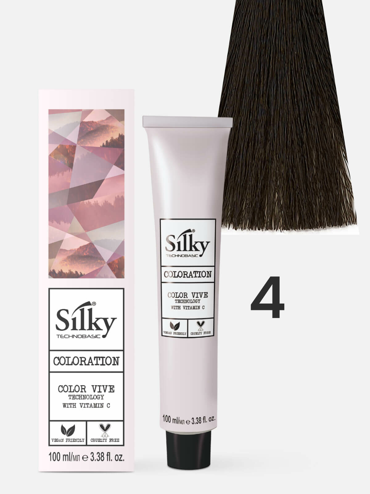 Крем - краска для волос профессиональная Silky Color Vive/Ultralift 4 Каштановый, 100 мл