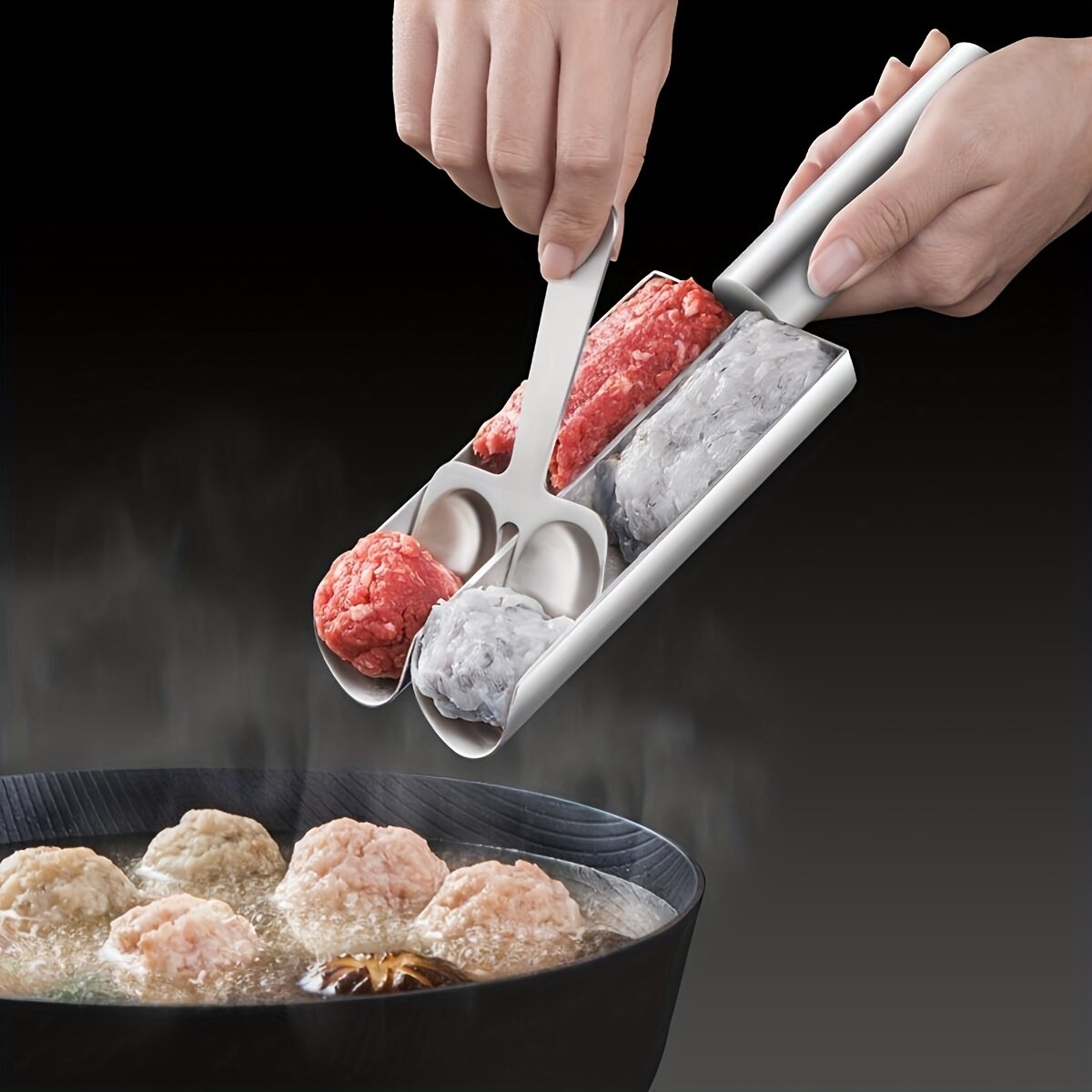 Многофункциональный прибор для приготовления мясных шариков из нержавеющей стали, двухтрубный, антипригарный, для рыбных шариков, креветочных пельменей, рисовых шариков и мясных блюд.
