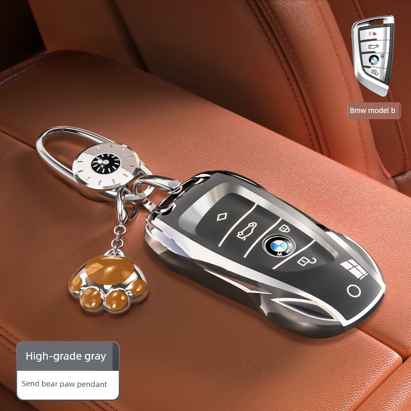 Чехол для ключа BMW B-стиль темно-серый с ключеном и медвежьей лапой подходит для моделей 3,5, X3, X5, X1, X2, X4, X6