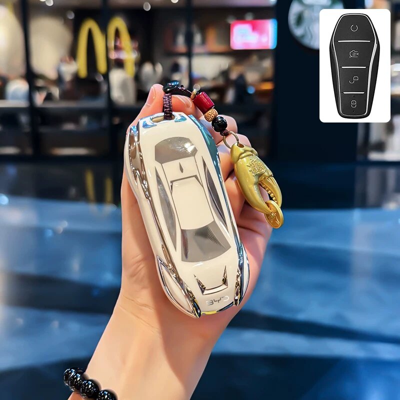 Перламутрово-белый чехол с клешней краба для ключа от BYD Seal 06 EV, уникальный узор, прочный
