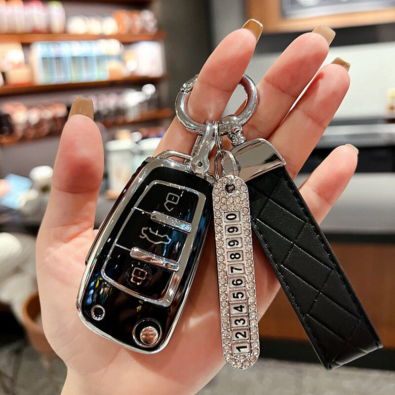 Чехол для ключа Chery с черным корпусом черной ромбовидной пряжкой и номером складной для Tiggo 3X Aireze 5 QQ Ice Cream