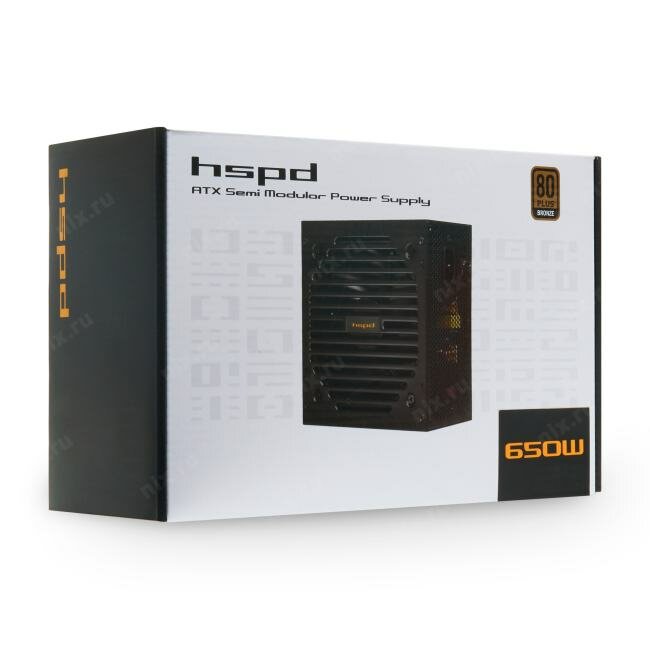 Блок питания HSPD HSI-650BS-BK / 650W 80+ Bronze (ATX, 2.31, Semi-modular, 1x24(20+4)pin 550mm, 1xCPU*2 8(4+4) — фото 1