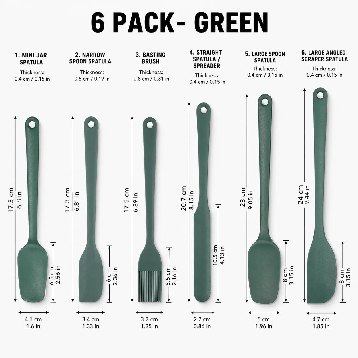 Набор из 6/9 бесшовных силиконовых лопаток PGY Зеленый, 6 Pack-Green