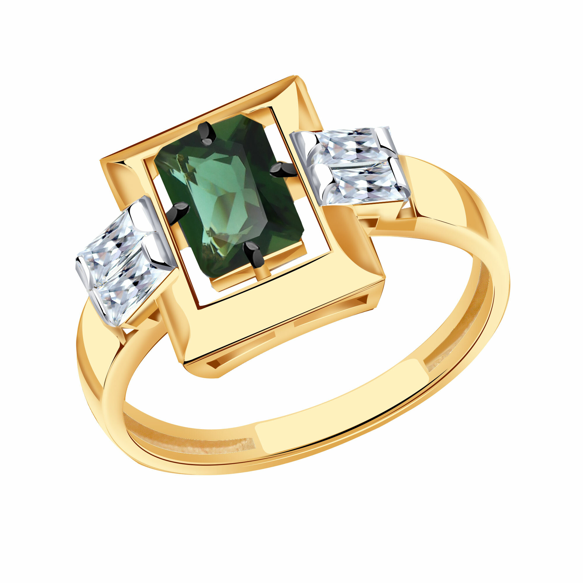 Кольцо Diamant online, красное золото, 585 проба, турмалин, фианит