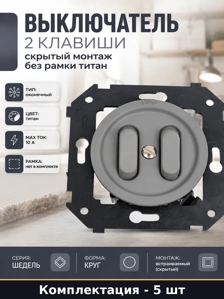 Выключатель настенный 2 клавиши скрытый монтаж пластик 10А 5