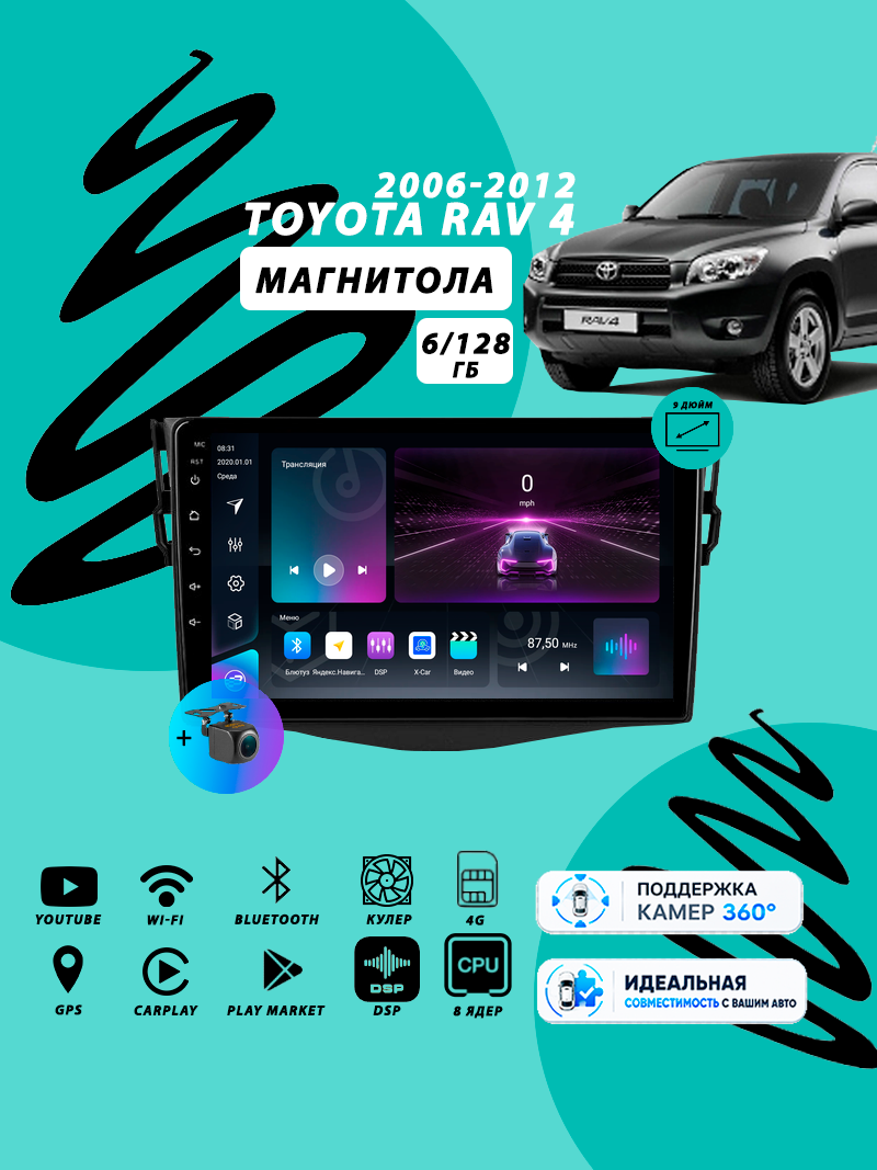 Магнитола Toyota Rav4 XA30 (2006-2012) V2 6Гб+128Гб Android