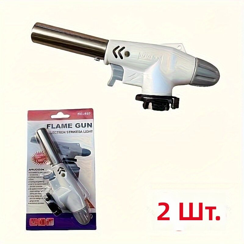 Портативная зажигалка-пистолет на карточках, 2 шт, без электричества и батареек, прочный пластик и металл, эргономичная рукоятка, компактный дизайн для барбекю, кемпинга и кухни